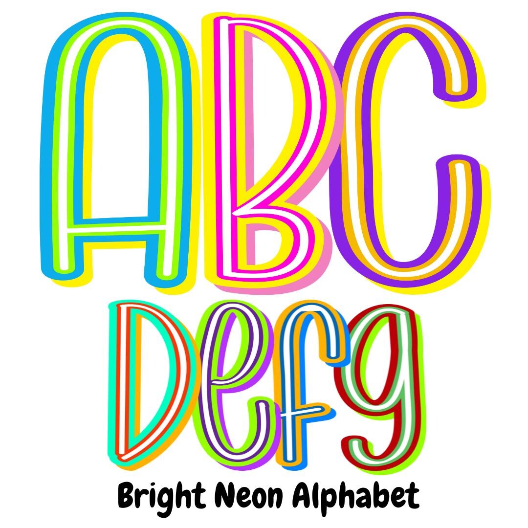Bright Neon Doodle Font Classroom Bundle Png, Teacher Bundle, Classroom ...