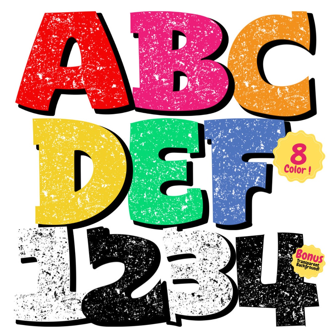 Neon Groovy Letters Png: Retro, Bold, Grunge, Distressed, Hand-drawn ...