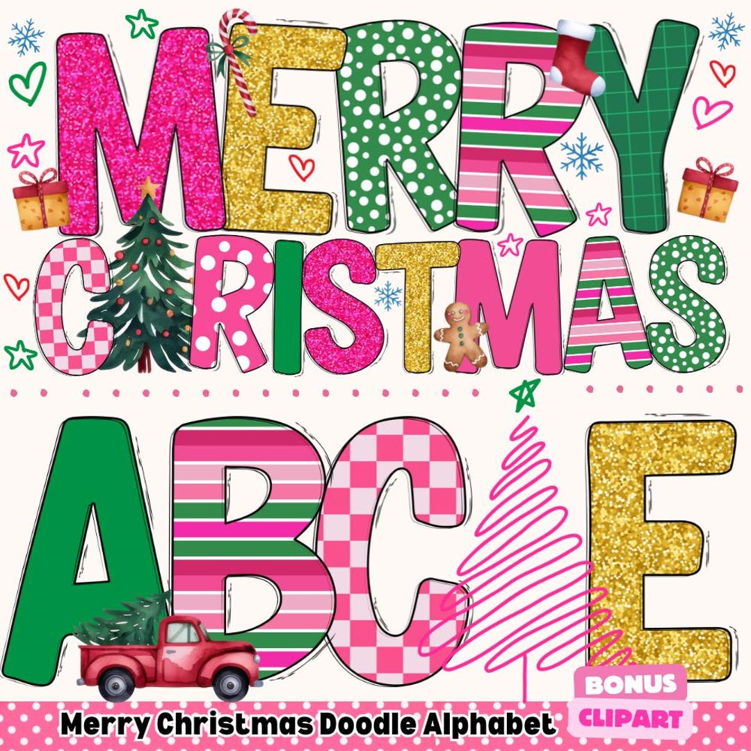 Pink Christmas Alphabet, Christmas Letters and Number Png, Christmas ...