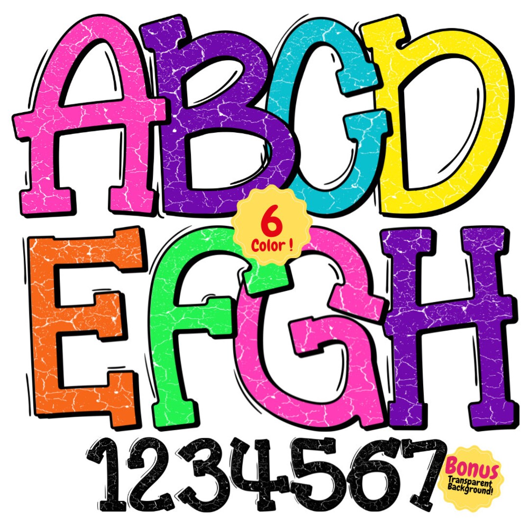 Neon Doodle Letters PNG: Retro, Bold, Grunge, Distressed. Colorful ...