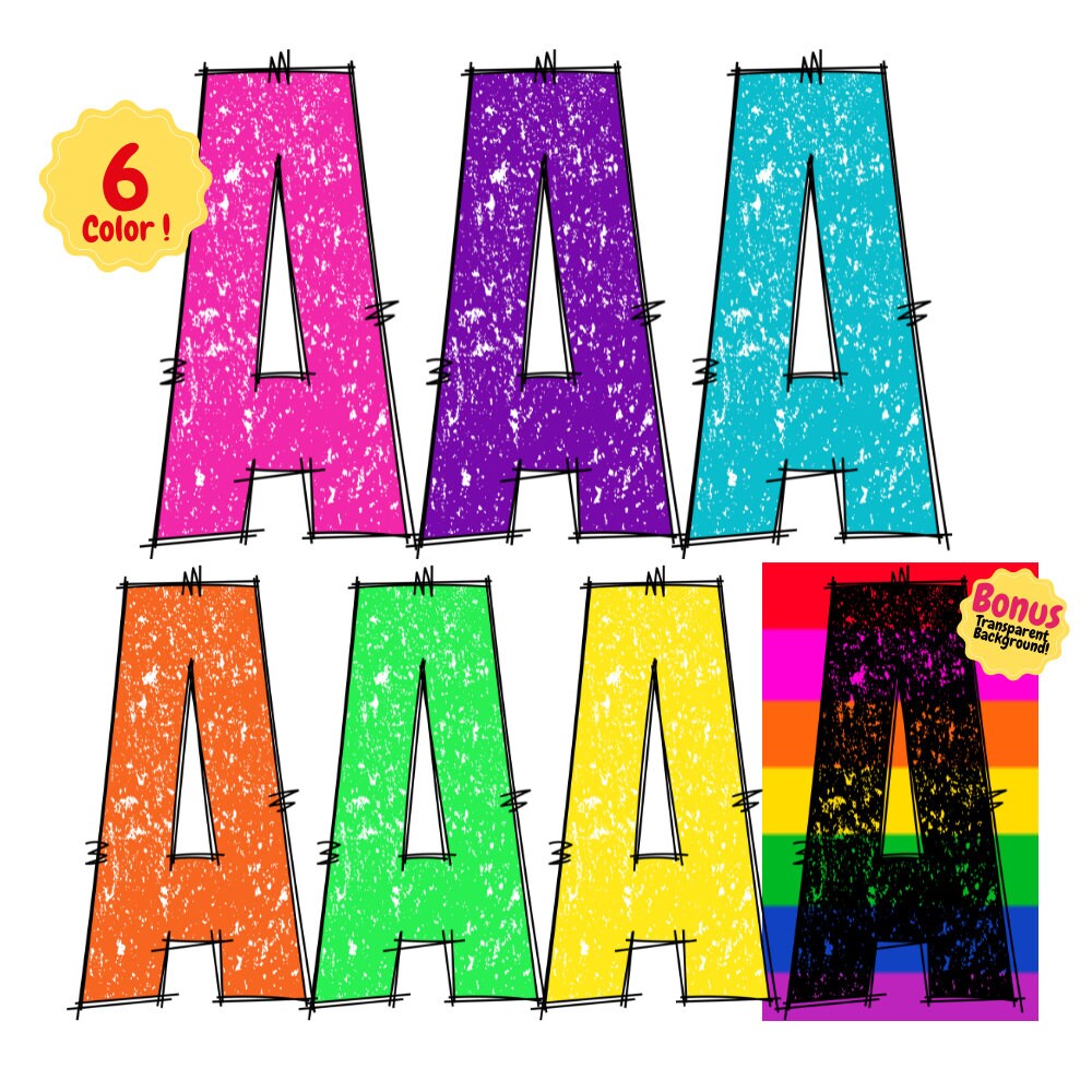 Neon Doodle Letters Png: Retro, Bold, Grunge, Distressed, Hand-drawn ...