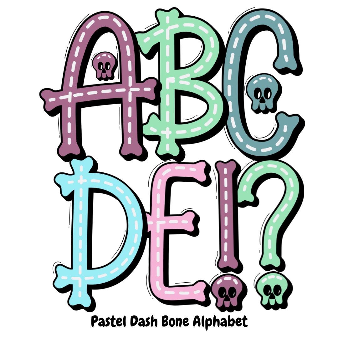 Pastel Dash Bone Alphabet Spooky Cute Skeleton Font PNG Halloween Skull ...