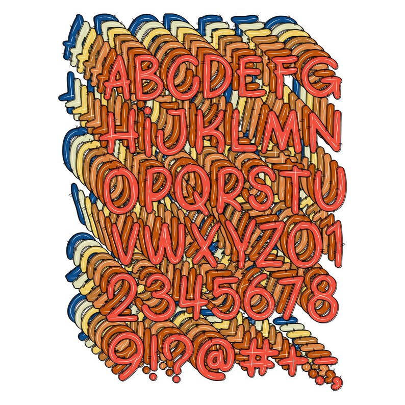 Boho Scribble Alphabet Png, Doodle Alphabet Bundle Png, Bright 7 Alpha ...