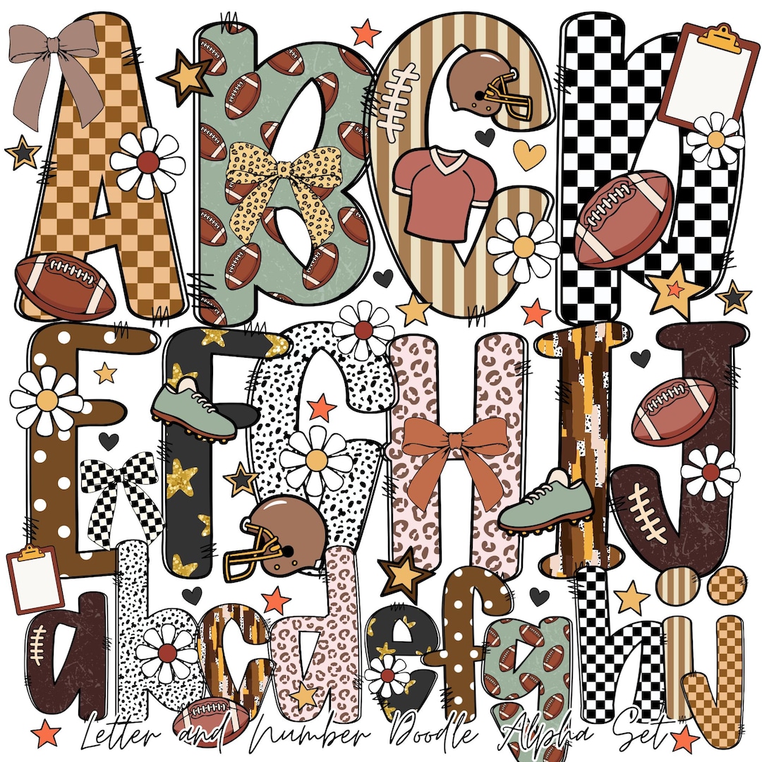 Preppy Football Coquette Alpha Doodle | Doodle Alpha Font Letter and ...