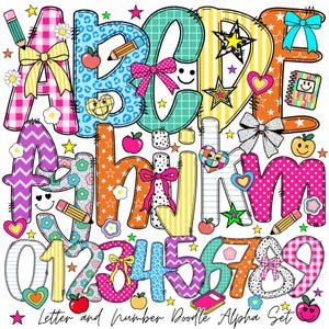 Back to School Alpha Teacher | Preppy Vintage Doodle Alphabet Font ...