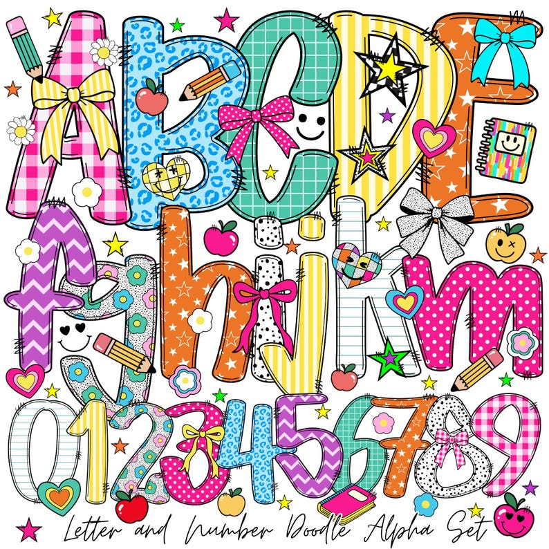 Back to School Alpha Teacher | Preppy Vintage Doodle Alphabet Font ...