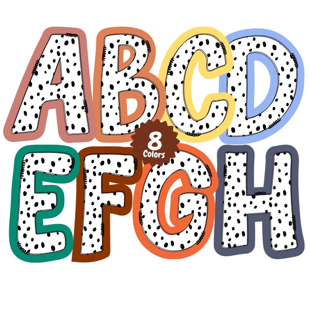 Boho Dalmatian Doodle Alphabet | 8-color Spotted Letters for Creative ...
