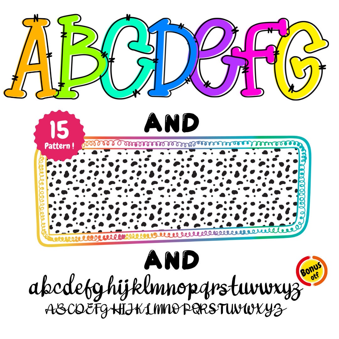 Bright Doodle Alphabet With Background Png, Custom Dalmatian Dot ...