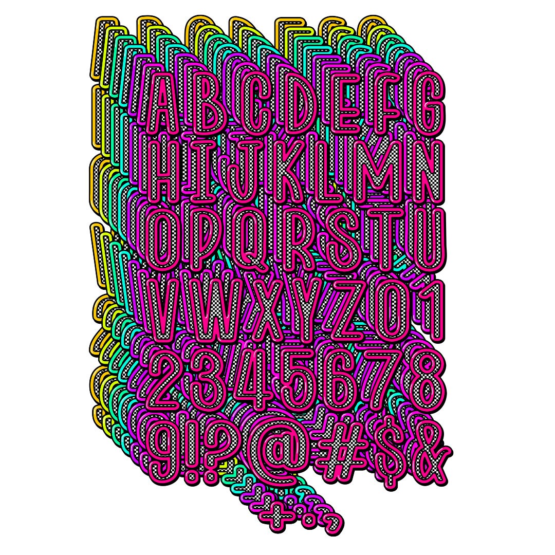 Checkered in the Middle Black Line Scribble Doodle Font: Neon Summer ...