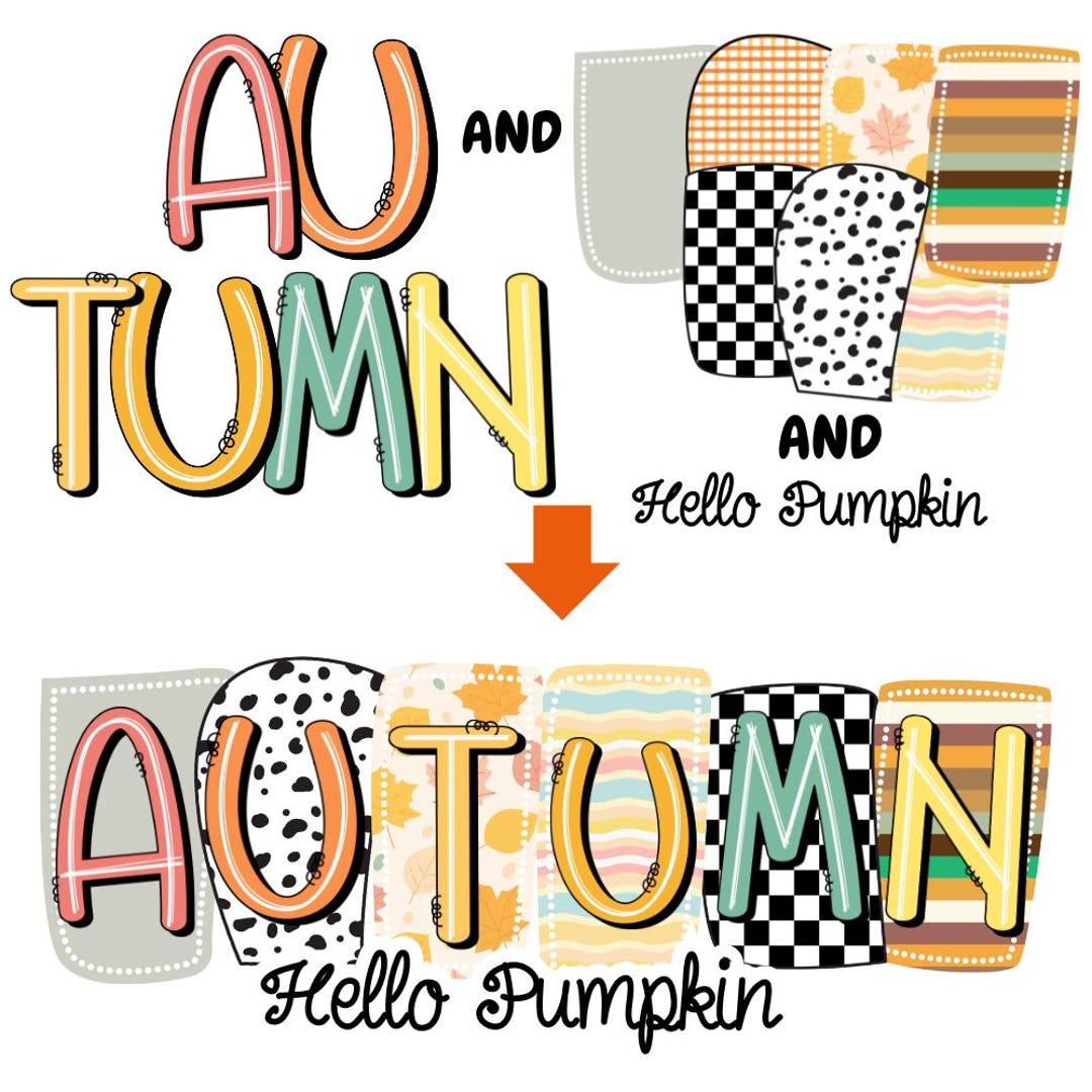 Pastel Autumn Doodle Alphabet With Background : Bright Colorful Font ...