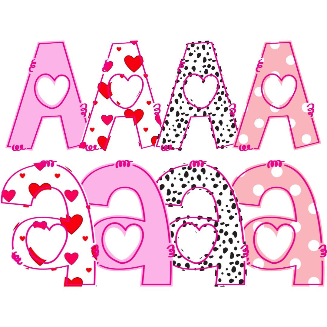 Pink Heart Doodle Alphabet PNG Bundle | Dalmatian Background | Love ...