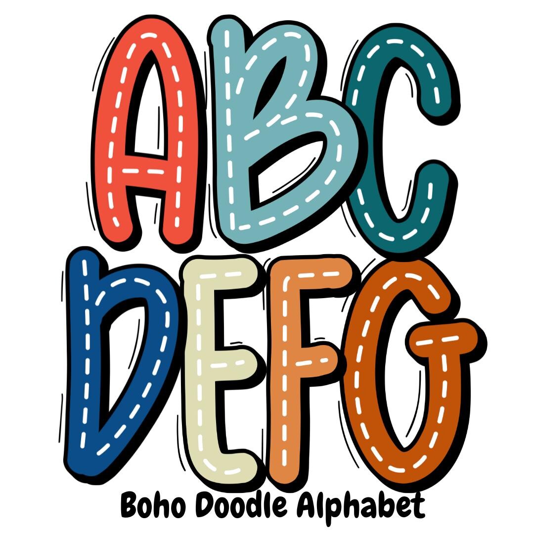 Bright Boho Dash Line Alphabet: Colorful Boho Scribble Letters PNG ...
