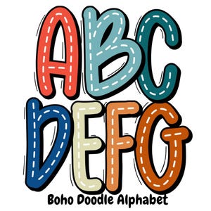 Bright Boho Dash Line Alphabet: Colorful Boho Scribble Letters PNG ...