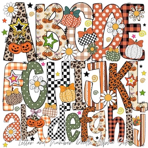 Retro Preppy Fall Alpha Doodle | Doodle Alpha Font Letter and Number ...