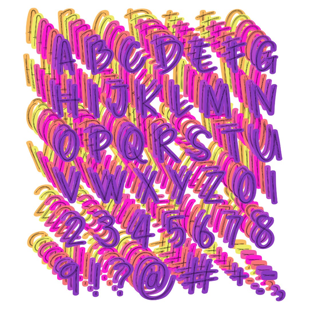 Neon Scribble Alphabet Png, Doodle Alphabet Bundle Png, Bright 7 Alpha ...
