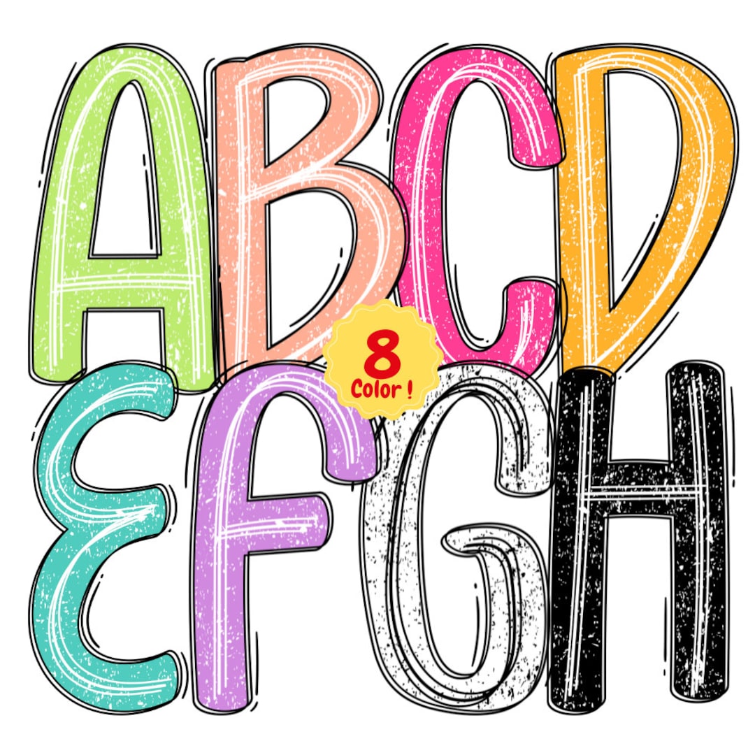 Neon Doodle Letters PNG: Retro, Bold, Grunge, Distressed, Hand-drawn ...