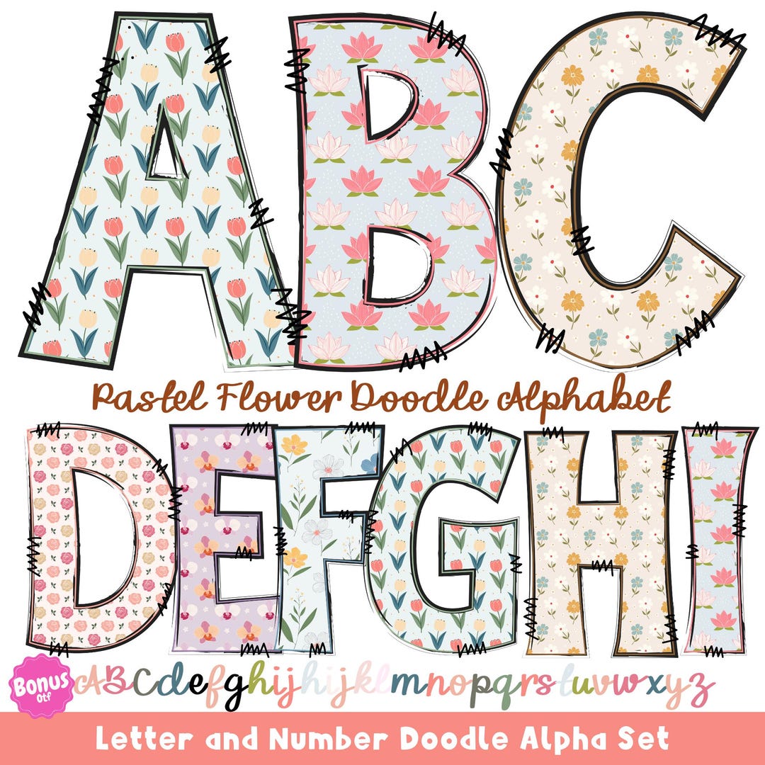 Whimsical Spring Alphabet Clipart PNG | Easter Doodle Letter and Number ...