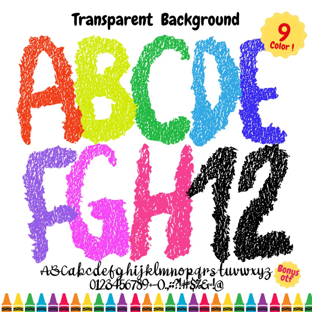 Colorful Crayon Doodle Letters PNG: Bright, Grunge, Distressed Alphabet ...
