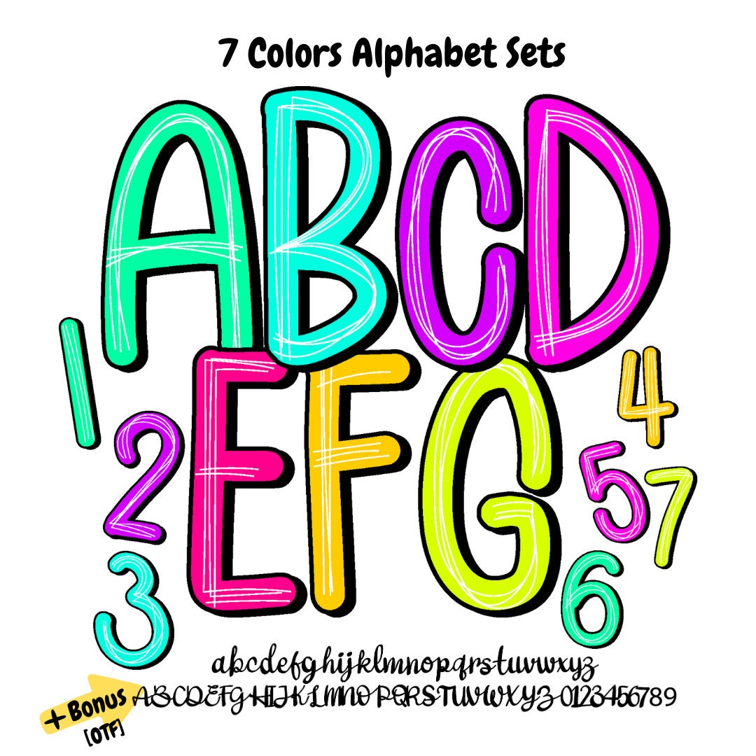 Neon Alphabet Png, Alpha Sets Bundle, Polka Dot Alphabet Png, Marquee ...