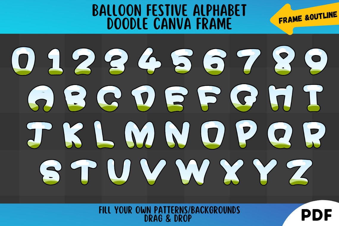 Balloon Canva Frame Doodle Alphabet and Numbers, Canva Letters Template ...