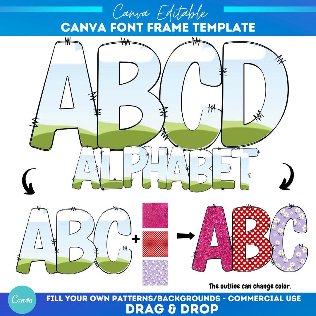 Canva Alphabet Template | Editable Canva Template Doodle Letter Frame ...