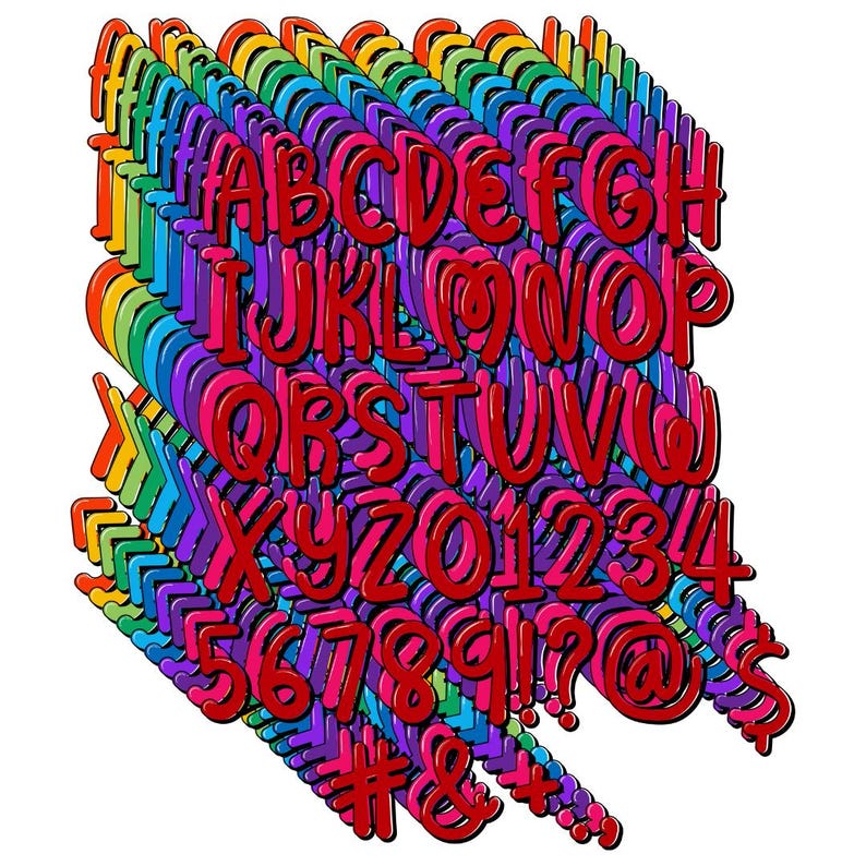 Neon Overlap Letter Font: Cute, Bubble, Handwritten, Doodle Alphabet ...