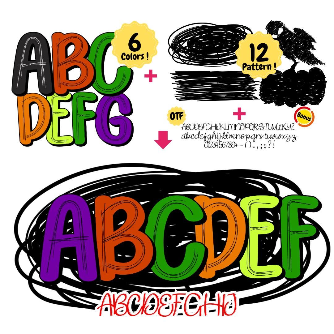 Spooky Halloween Scribble Doodle Font With Background : Trick or Treat ...