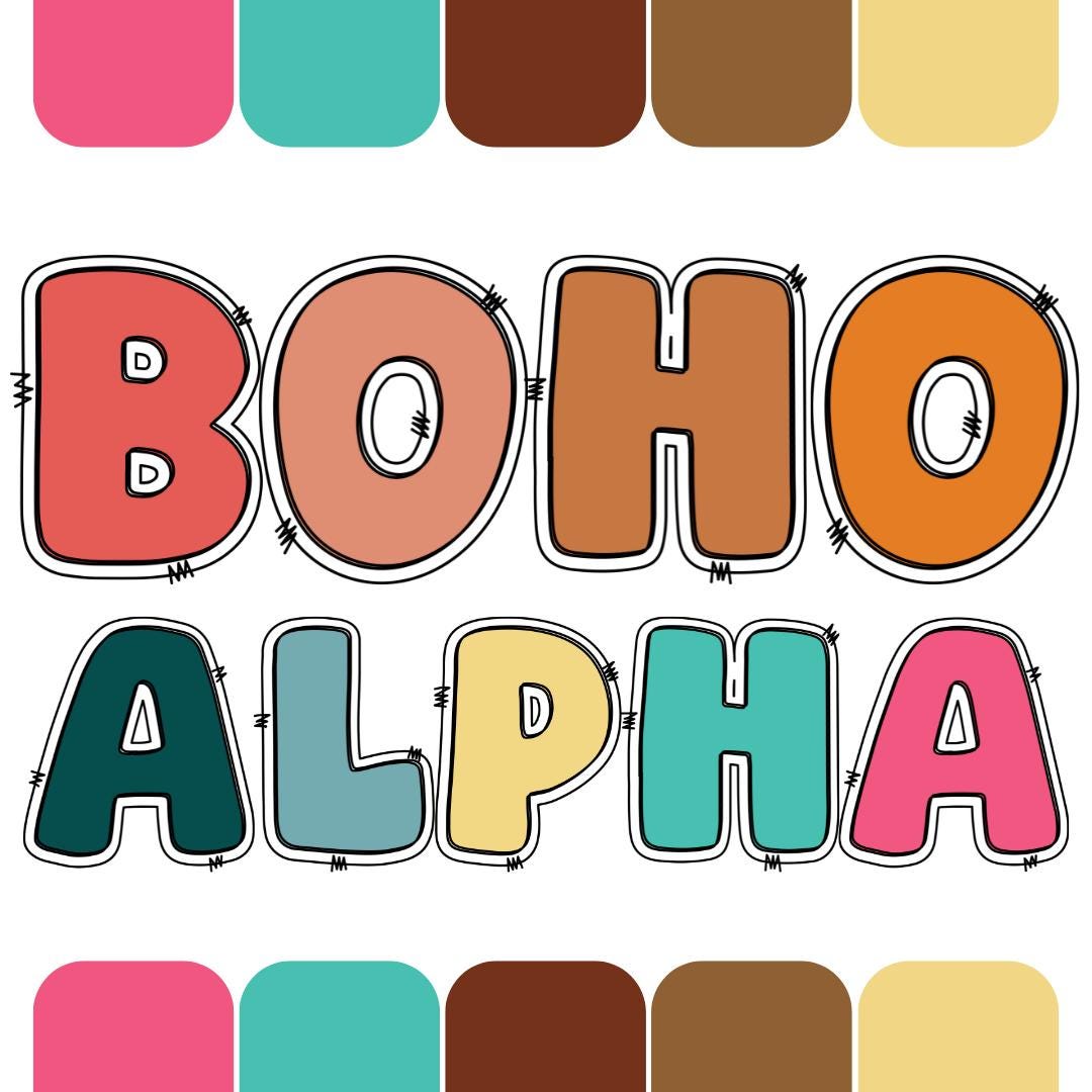 Boho Bulletin Board Doodle Letters: Kindergarten, Teacher, School, Neon ...
