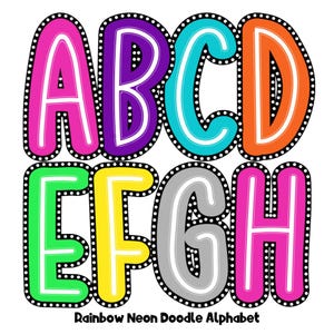 Neon Bulletin Board Doodle Letters: Kindergarten, Teacher, School, Neon ...