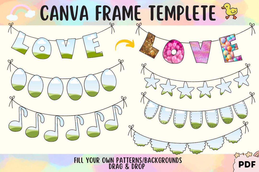 Bunting Canva Frame, Digital Bunting Clipart, Canva Template, Bunting ...