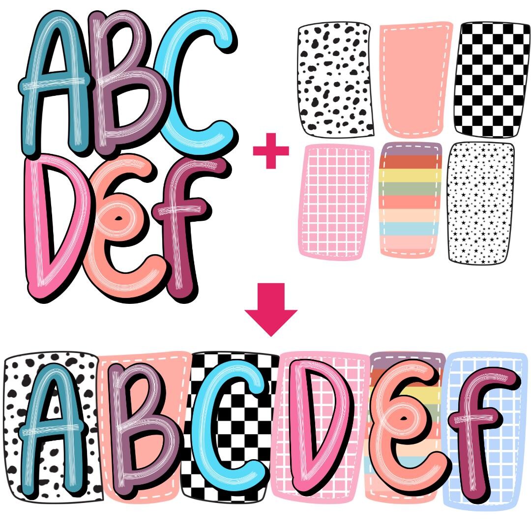 Pastel Back to School Doodle Alphabet With Background : Bright Colorful ...