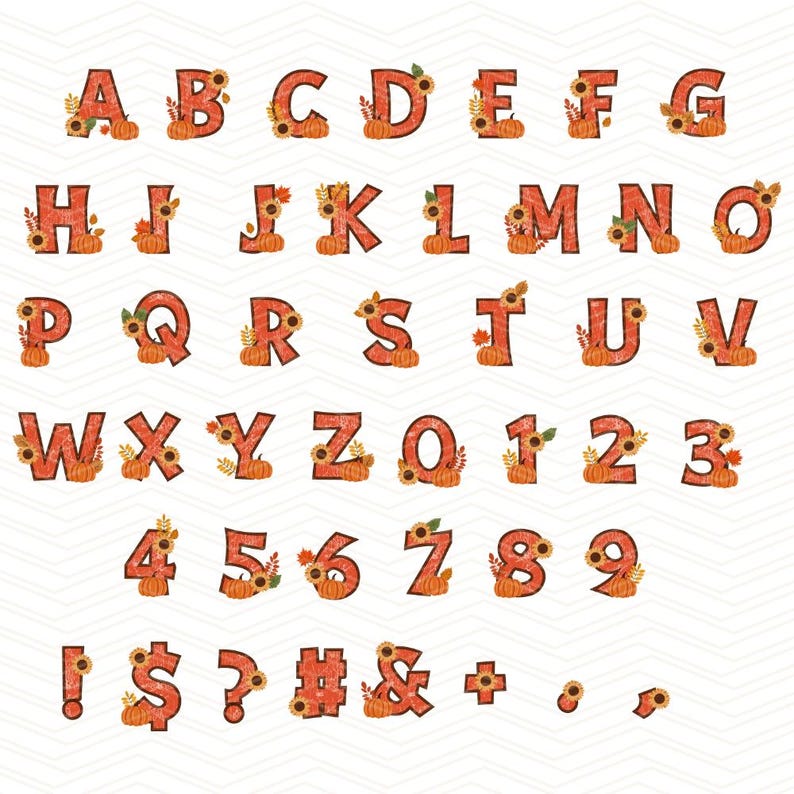 Fall Initial Letters and Number Png | Autumn Alphabet | Sublimation ...