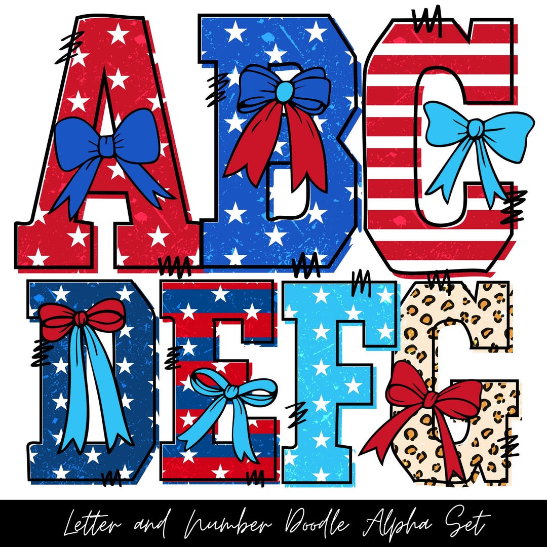 Varsity Letters American Flag Doodle | Patriotic American Flag Alphabet ...