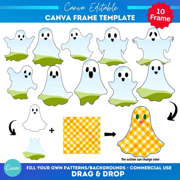 Cute Ghost Canva Frames Editable Canva Template Customizable Drag ...
