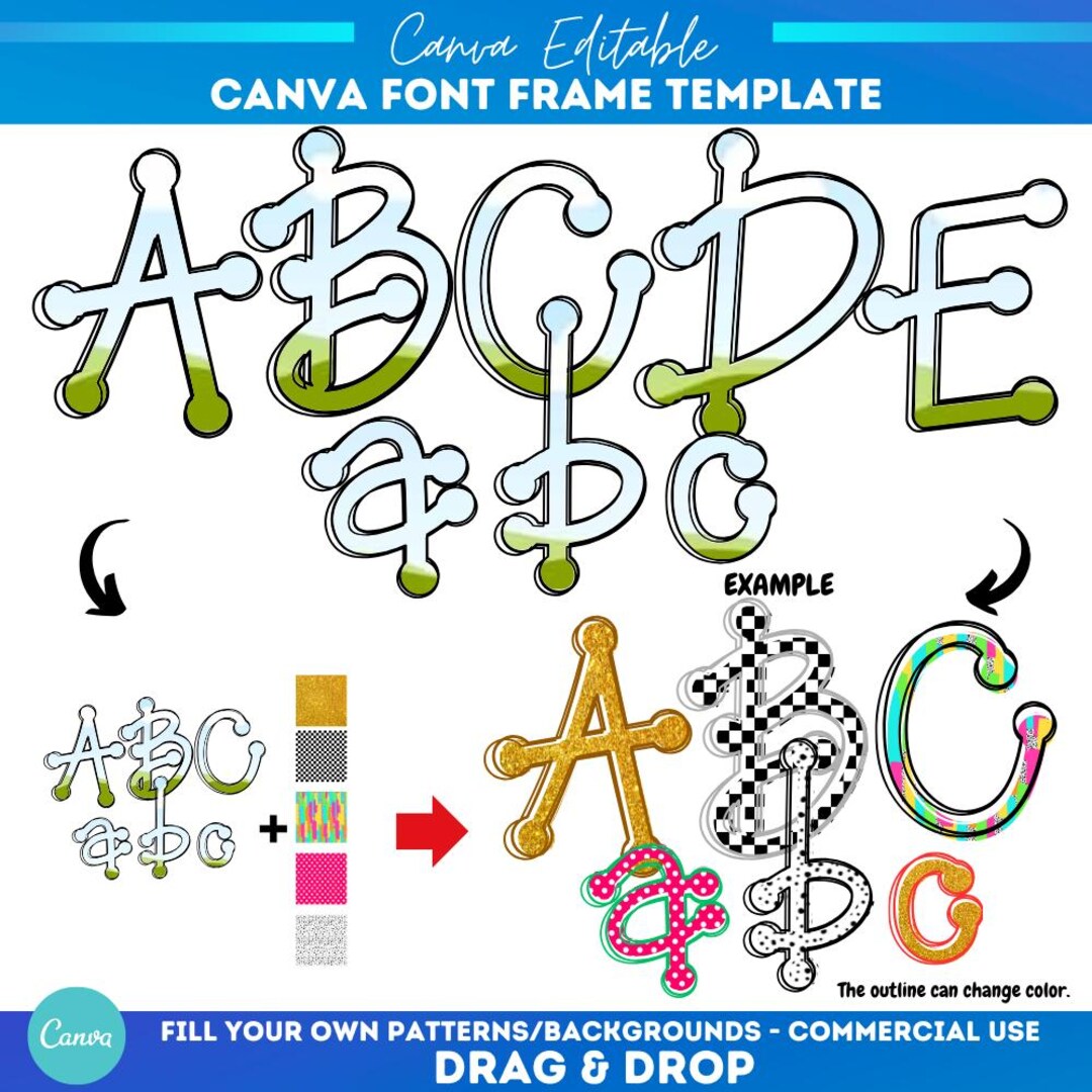 Preppy Dot Canva Frame Template Alphabet | Sublimation | Custom Fill ...