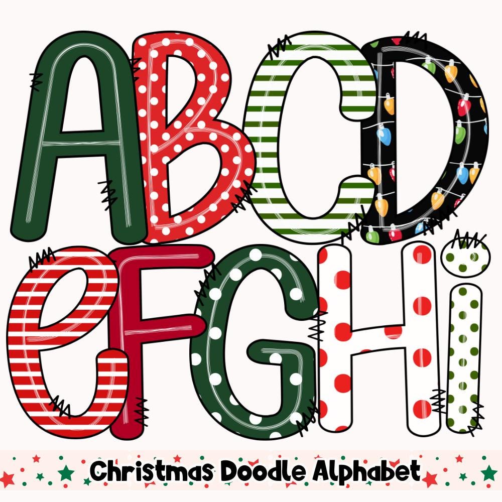 Christmas Alphabet Clipart | Christmas Doodle Letters | Santa Alphabet ...