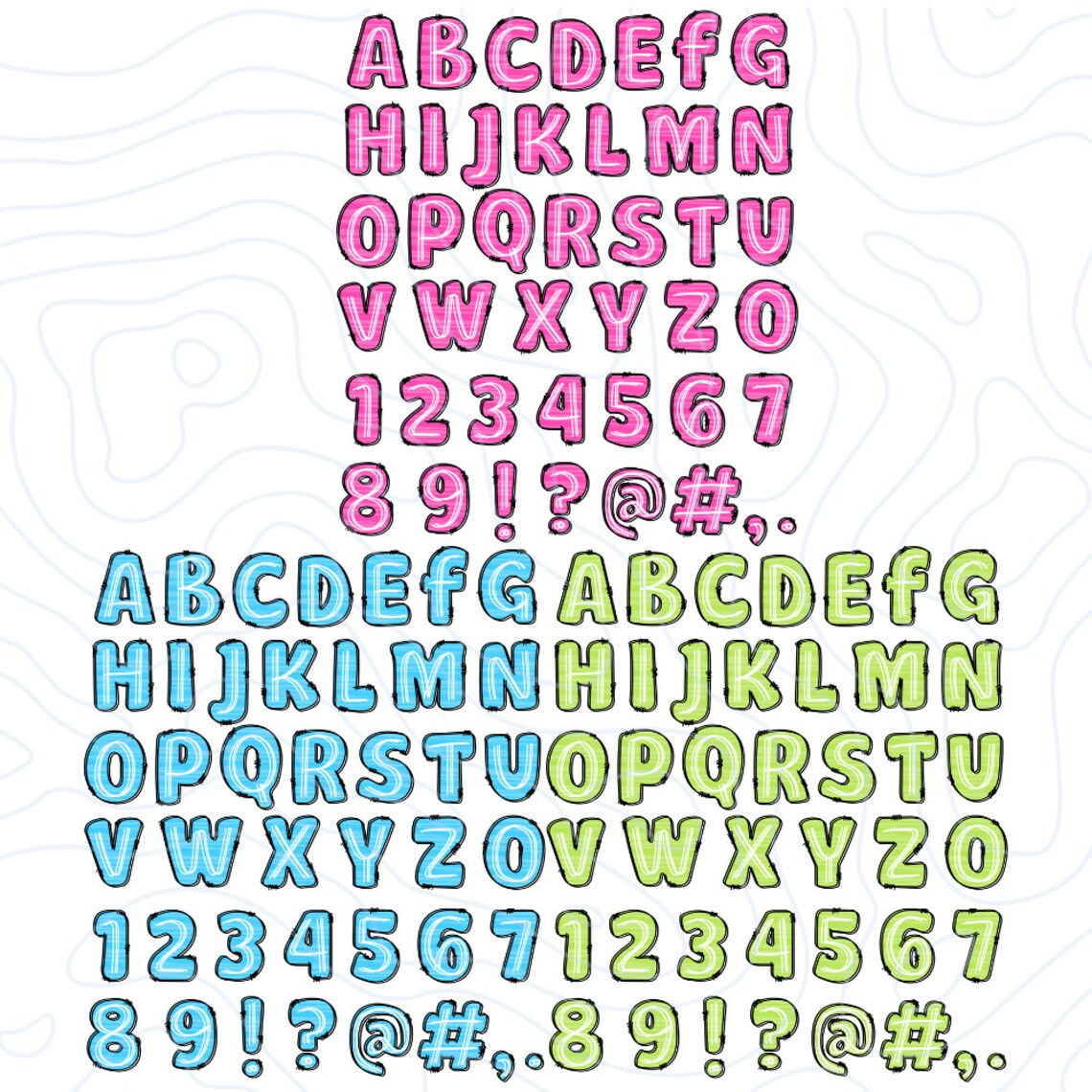 Neon Scribble Doodle Alphabet & Grunge Distressed Font Set ...