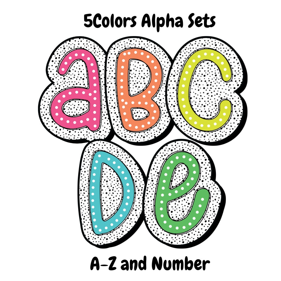 Colorful Dalmatian Dots Png Alphabet and Number, Alpha A-Z Set Clipart ...