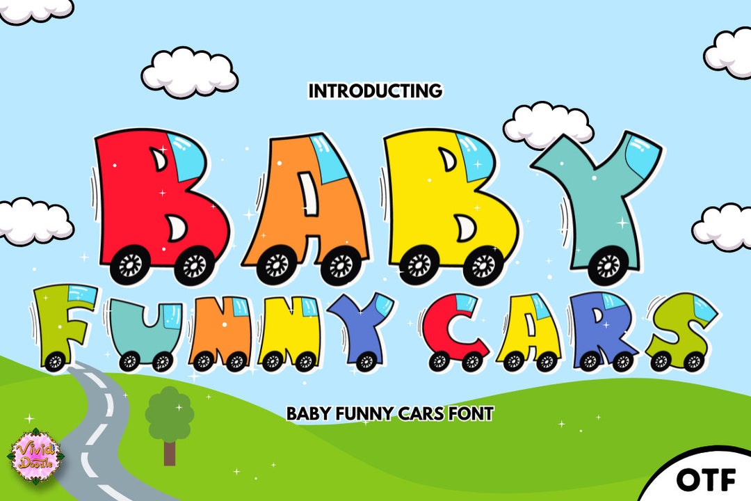 Baby Funny Cars Font Bubble Font Procreate, Cute Fonts for Cricut, Font ...
