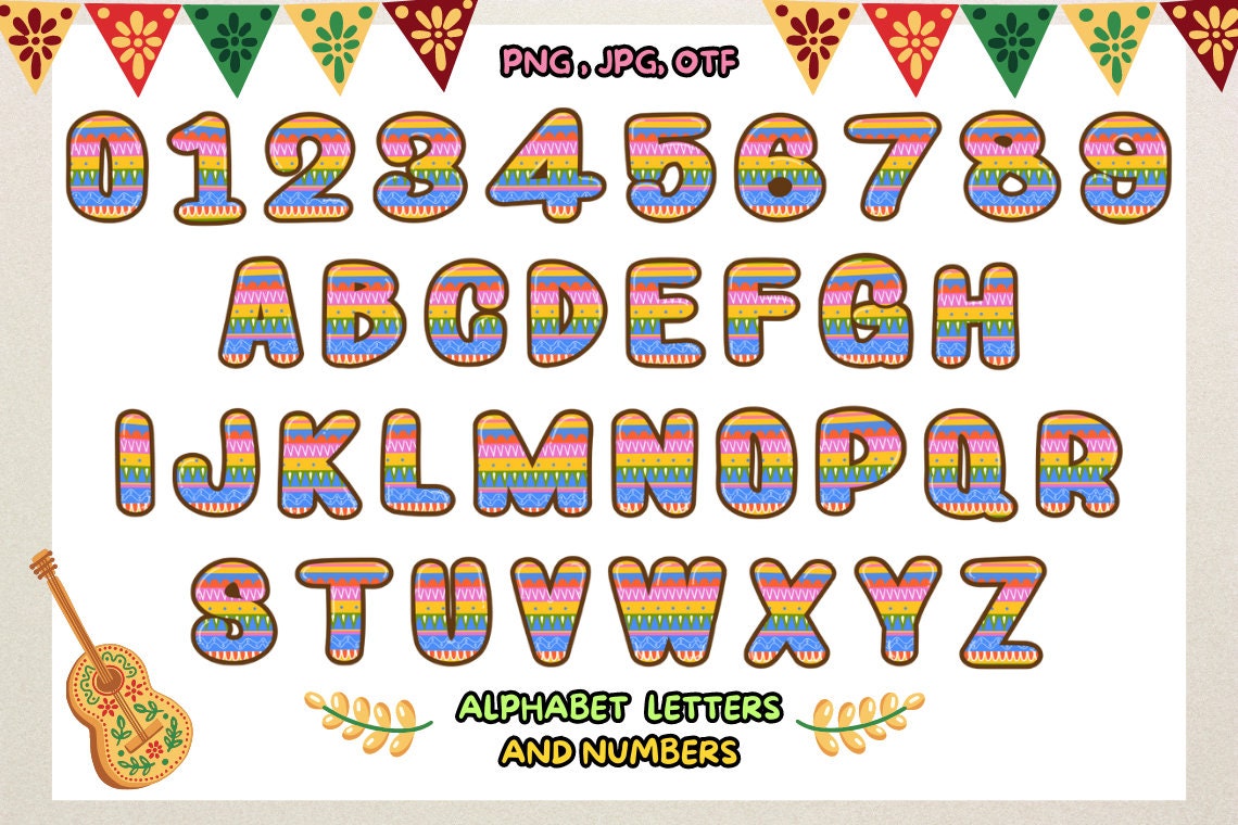 Cinco De Mayo Font, Mexican Alphabet, Mexican Font Clipart, Mexican ...