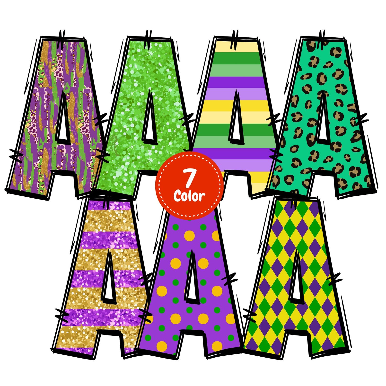 Mardi Gras Doodle Alphabet | Clip Art Letter PNG | Doodle Alpha Bundle ...