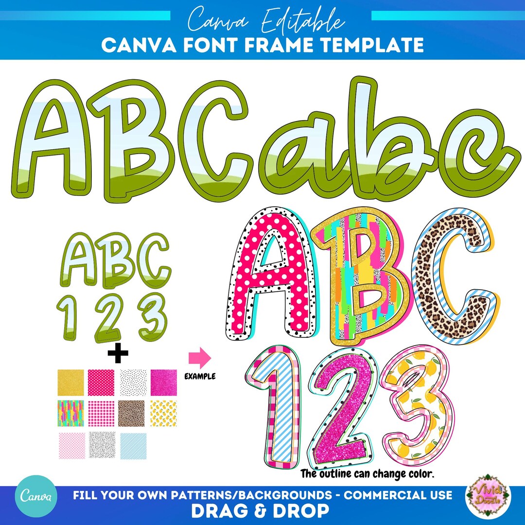 Preppy Alphabet Letters Canva Frame | Sublimation | Custom Fill Pattern ...