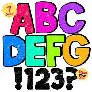 Bright Grunge Groovy Alphabet PNG, School Color Palette, Doodle Alpha ...
