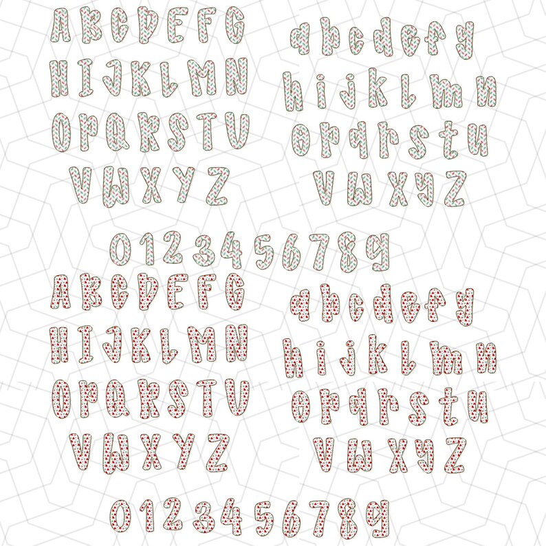 Preppy Candy Cane Christmas Alphabet Png Bundle | Doodle Alpha Font ...