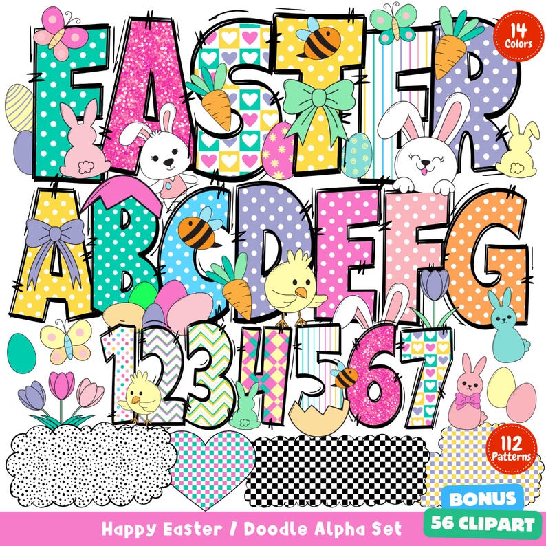 Easter Bunny Day Alphabet Letters PNG Mega Bundle, Easter Clipart and ...