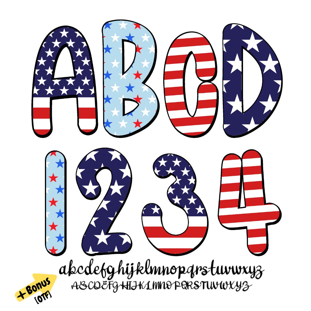 American Flag Doodle Letters, 4th of July Png Bundle Doodle Alphabet ...