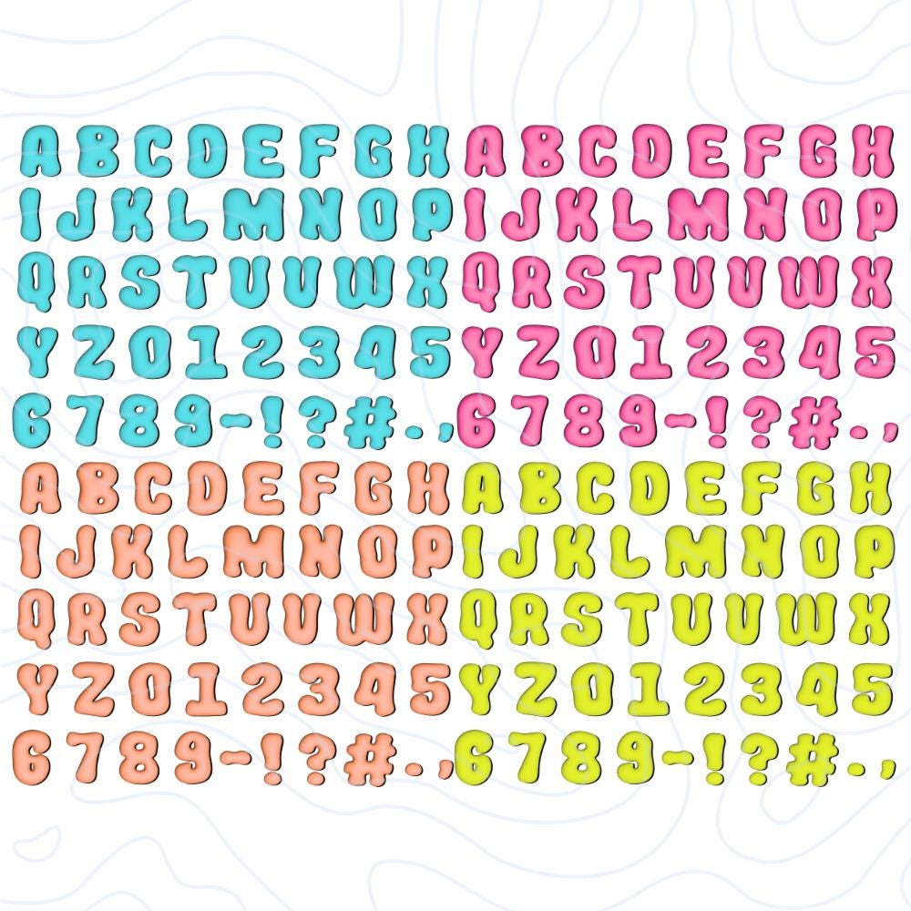 Retro Groovy Back to School 3D Inflated Puffy Neon Alphabet & Numbers ...