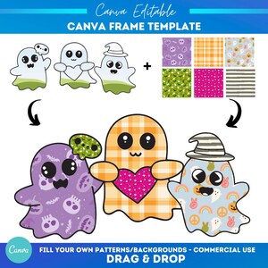 Cute Ghost Canva Frames Editable | Canva Template | Customizable Drag ...