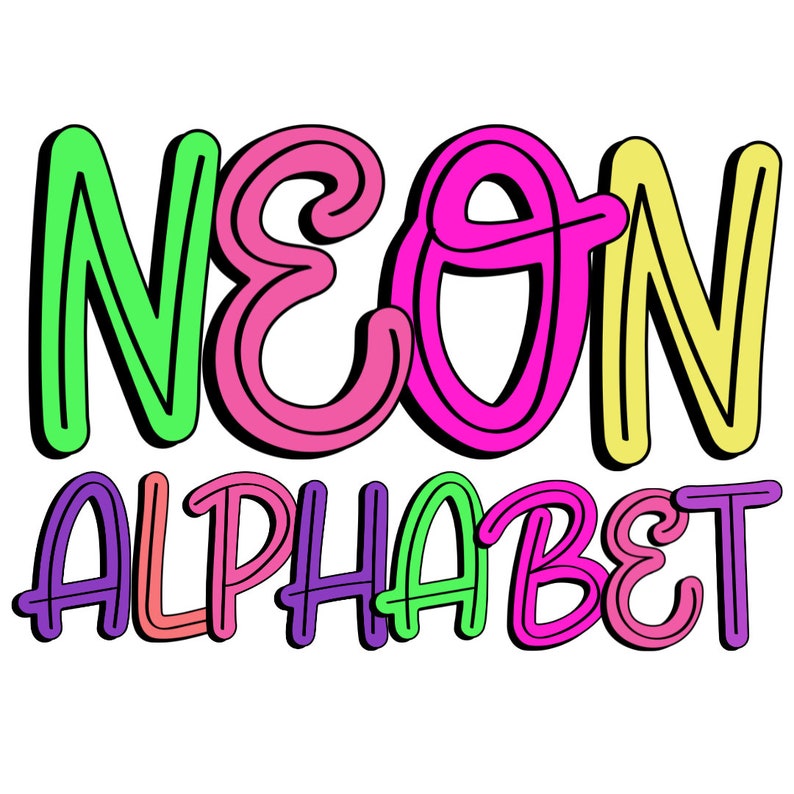 Bright Neon School Alphabet School Png, Scribble Letters Png, Colorful ...