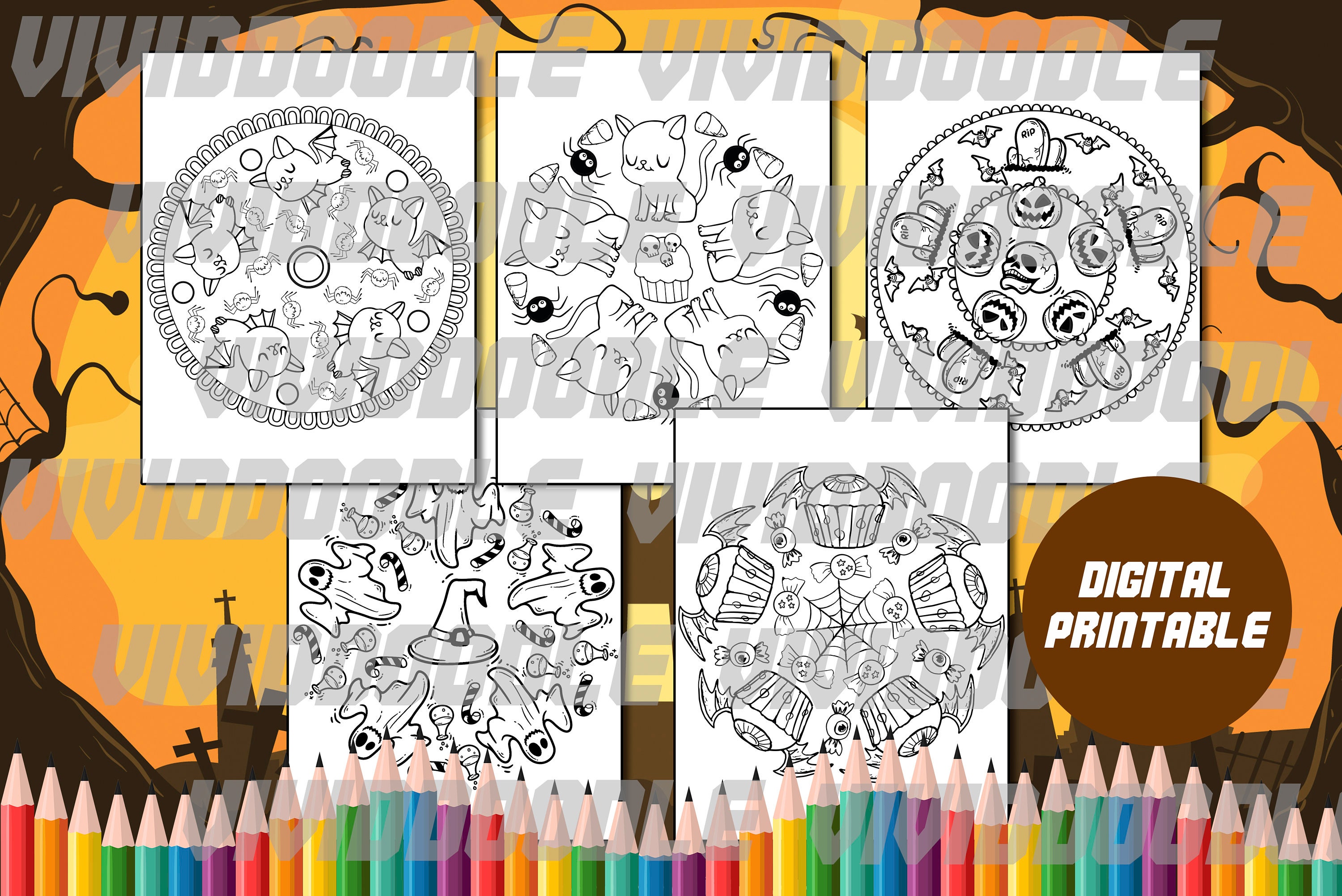 Mandala Halloween Coloring Pages for Adults and Kids Printable - Etsy